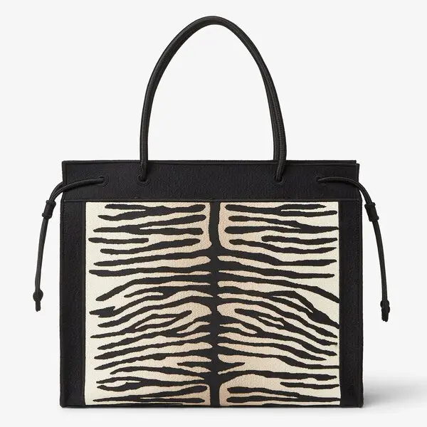 Fendi Magic Shopper Large Beige And Black Tiger-effect Embroidered Fabric Shopper Bag